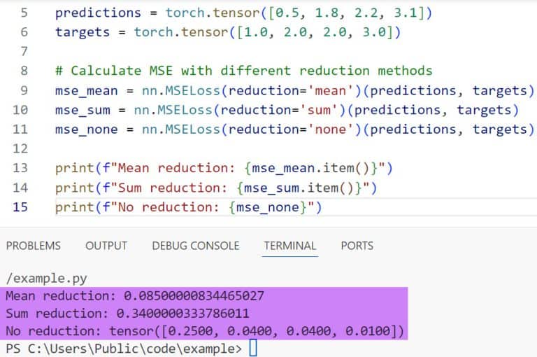 PyTorch MSELoss