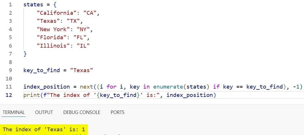 Find the Index of Items in a Python Dictionary